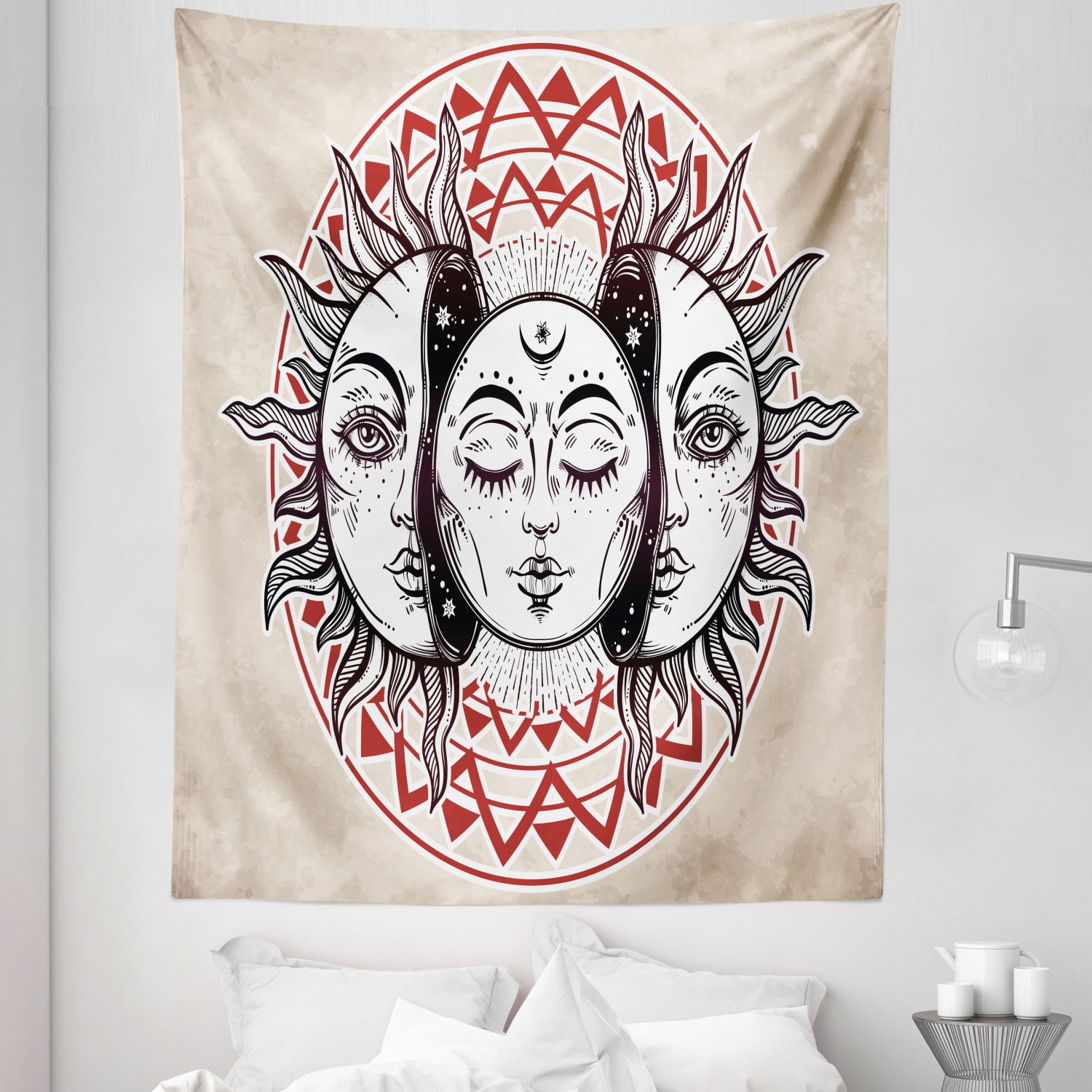 Moon Tapestry, Oriental Elements with Abstract Style Heavenly Bodies ...
