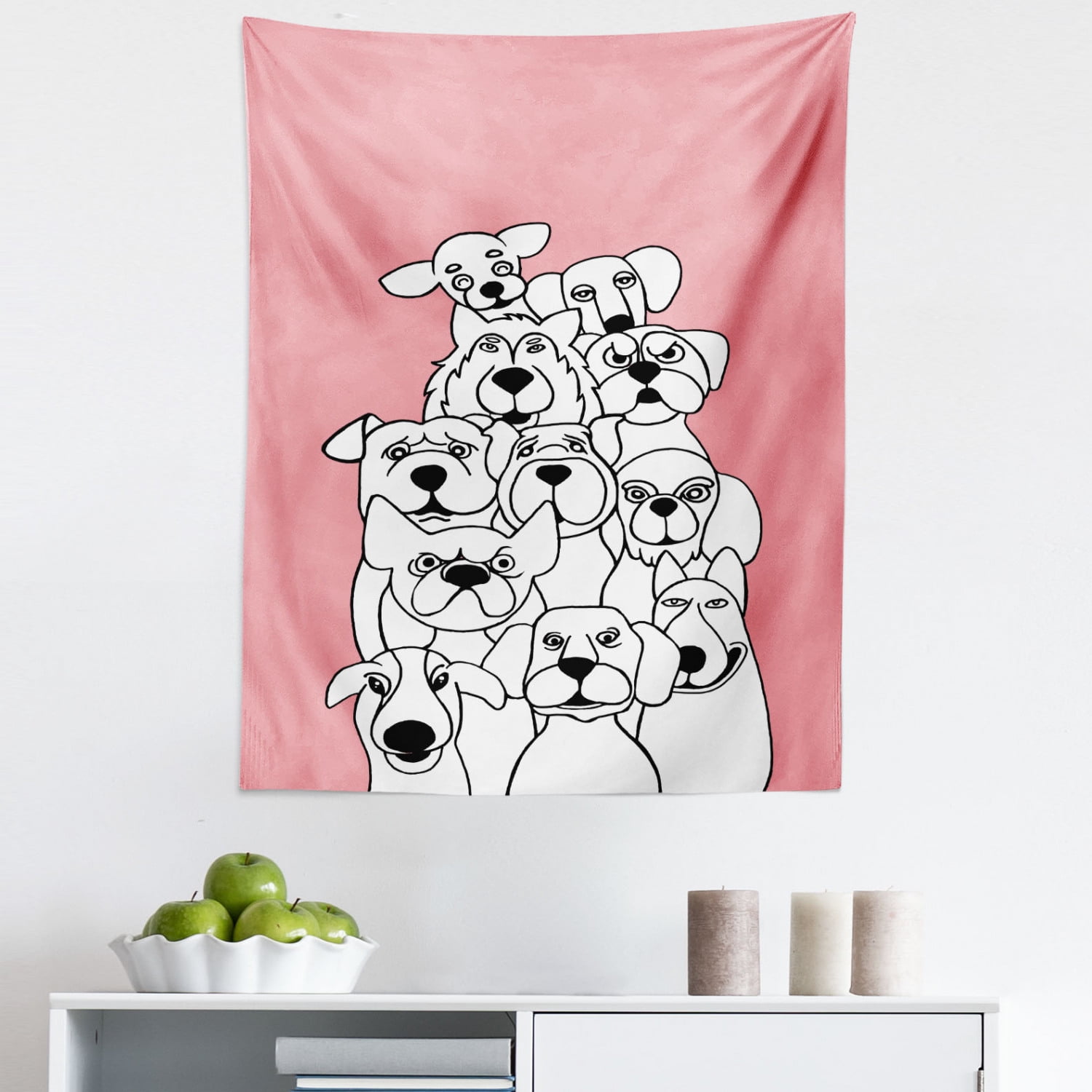 Dog Tapestry, Hand Drawn Clutter of Dogs on a Soft Toned Background ...