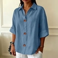 3/4 Sleeve Button Down Shirt for Women, Collared Loose Fit Tunic Top ...