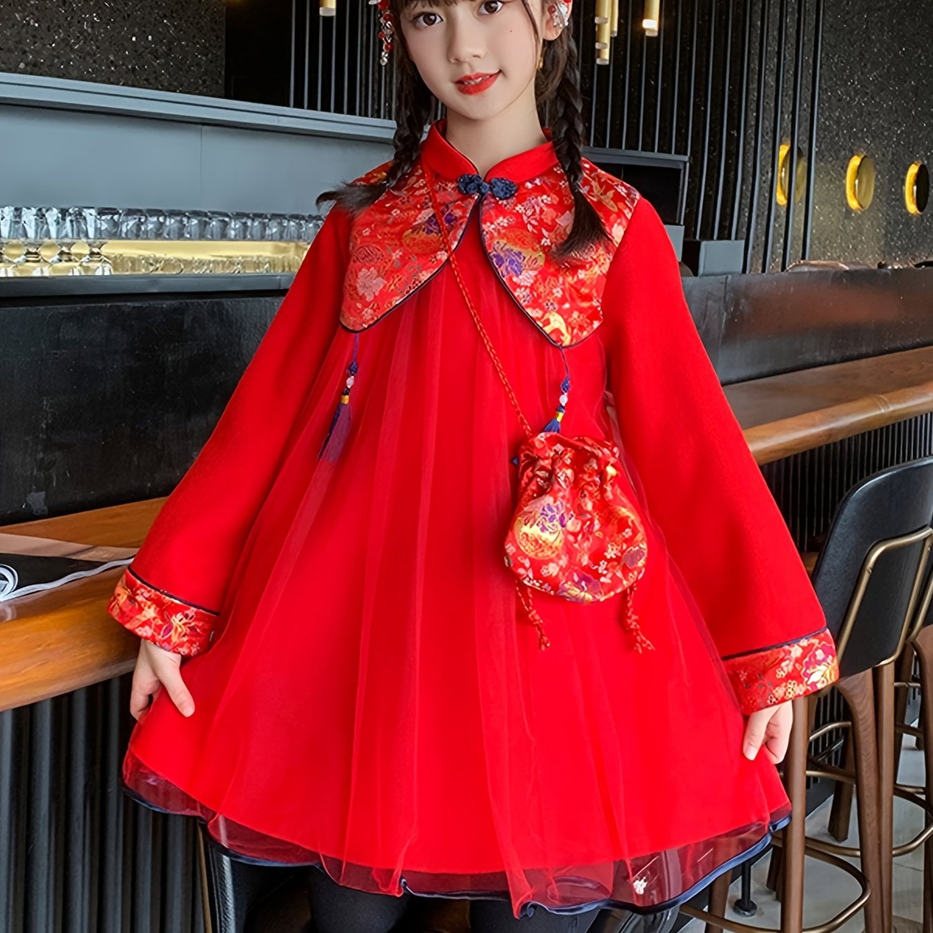 Girls Chinese Style Tang Suit Long Sleeve Mesh Hem Dress Hanfu For Year girls-chinese-style-tang-suit-long-sleeve-mesh-hem-dress-hanfu-for-year