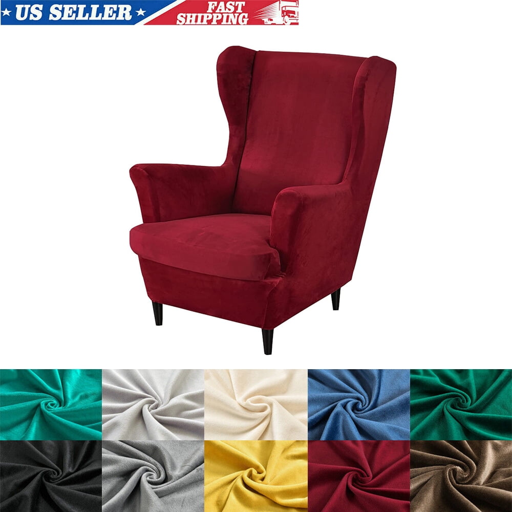 SHANNA Stretch Wingback Chair Covers, Velvet Wing Chair Slipcover Soft ...
