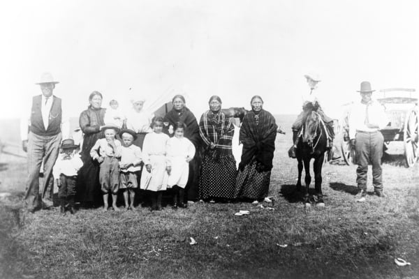 Print: Group Of Kickapoo Indians, Standing Outside Tent, Dressed In ...