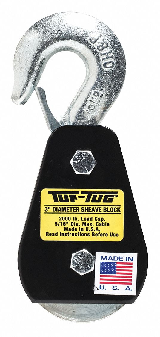 Tuf-Tug Wire Rope Block,3"dia,Safety Hook,2000lb - Walmart.com