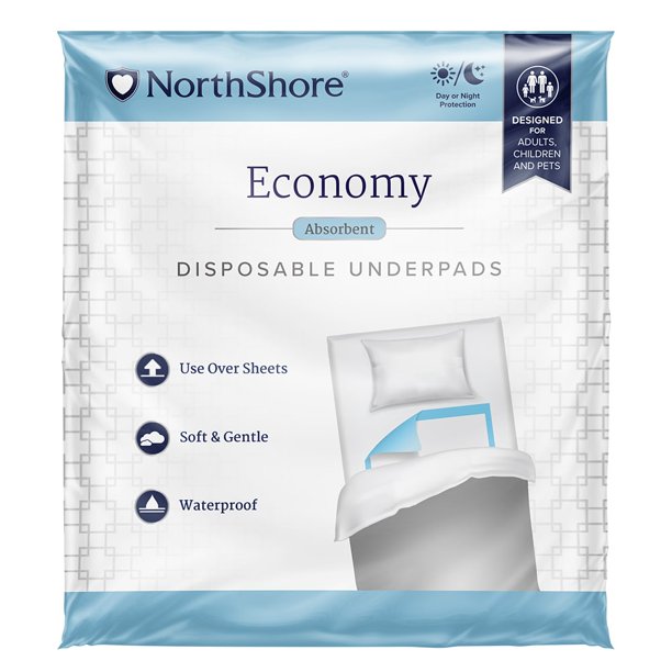 NorthShore Economy Disposable Underpads, Small, 17x24 in., Pack/50 ...