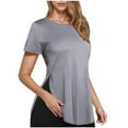 Ayolanni Solid Shirts for Women Short Sleeve Side Slit Crew Neck Casual ...