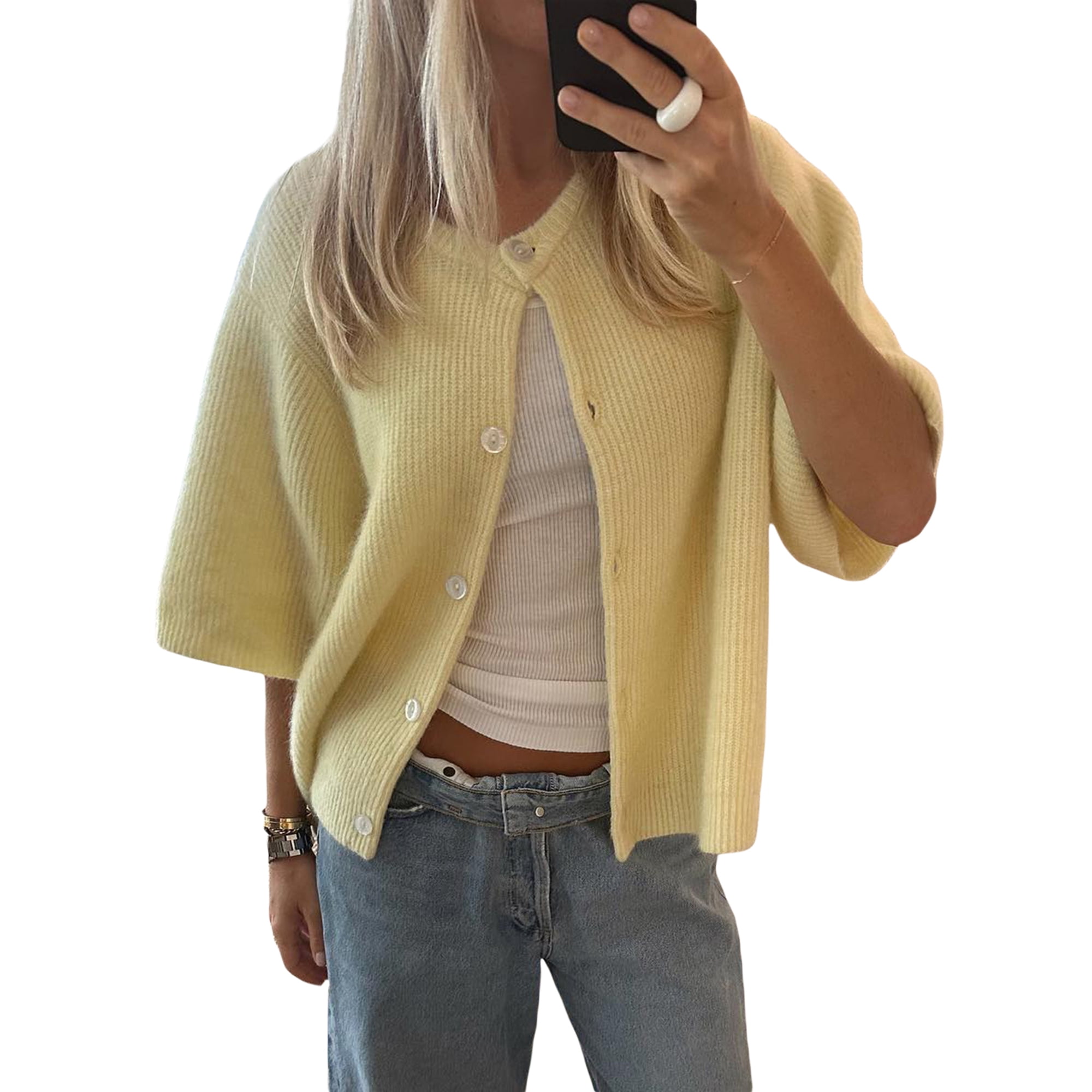 Click here for Gupgi Women Knitted Cardigan Short Sleeve Button D... prices