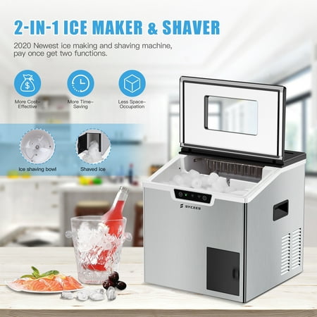 Sycees 44Lbs/24H Ice Maker & Shaver, Portable 2-in-1 Ice Machine, with ...
