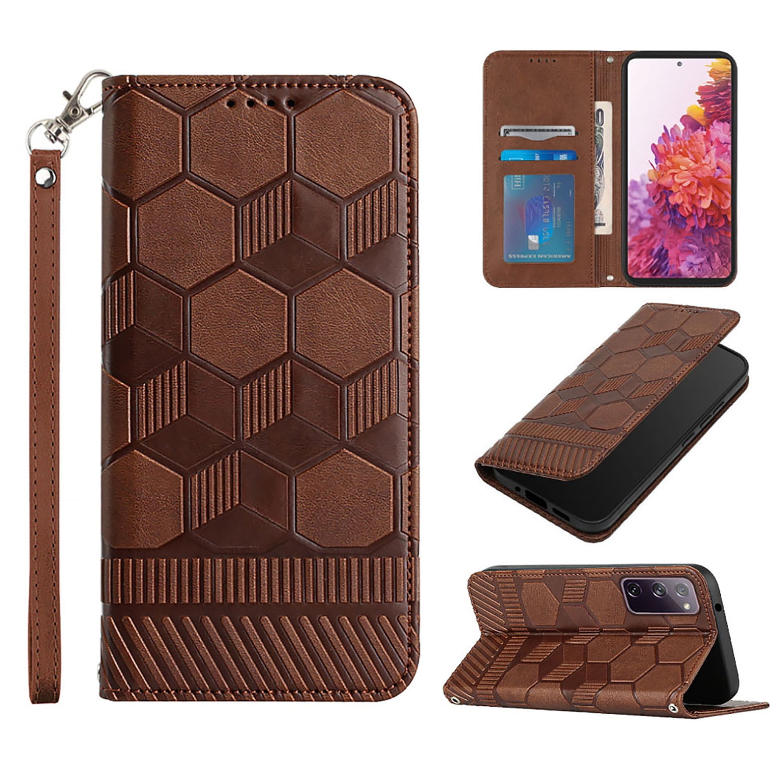 Feishell for Samsung Galaxy S20 FE 6.5 inch Wallet Phone Case with Wrist Strap,Football Embosed ...