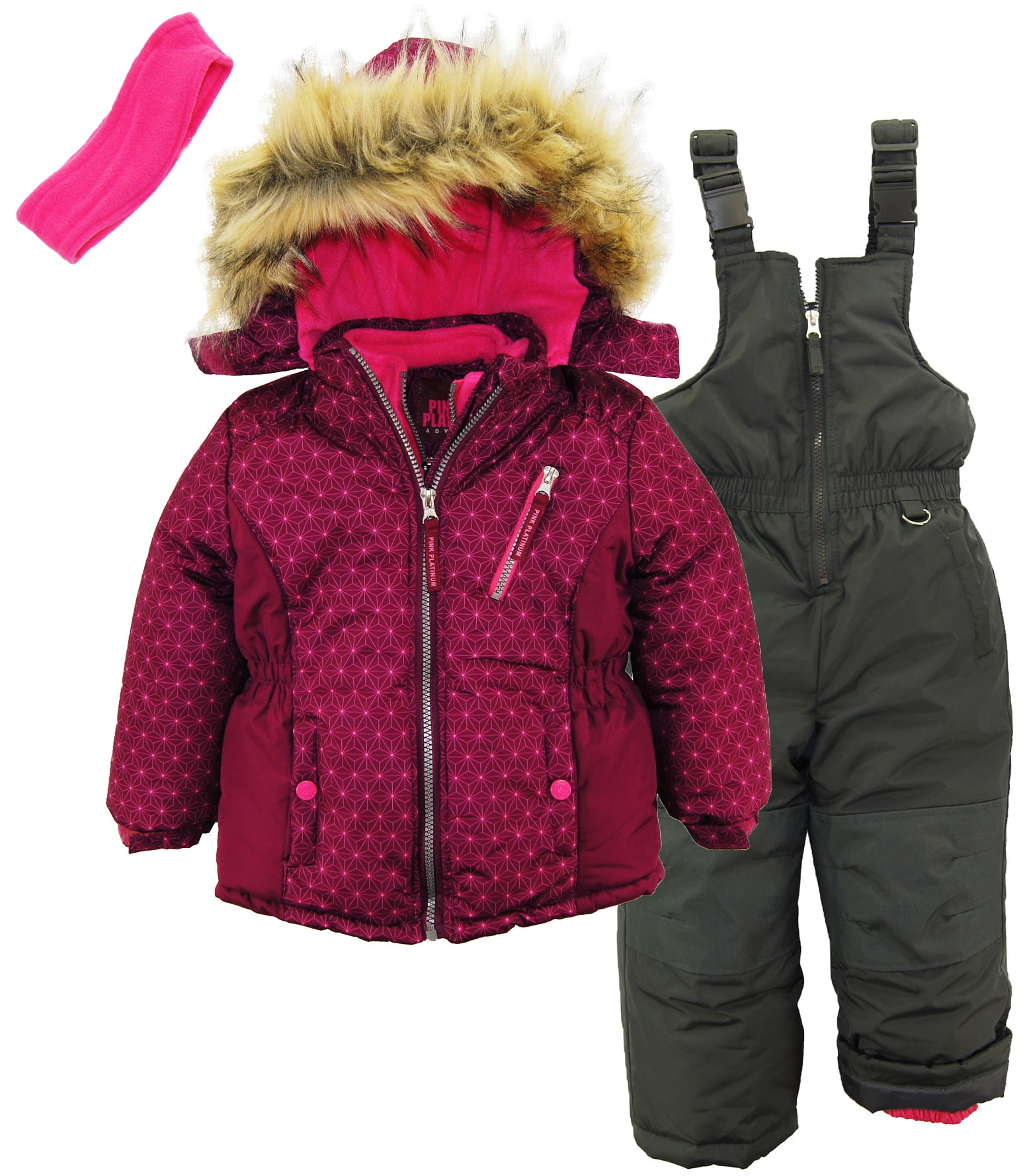 Pink Platinum Girls Snowsuit Geo Print Jacket Snowboard Suit Ski Bib ...