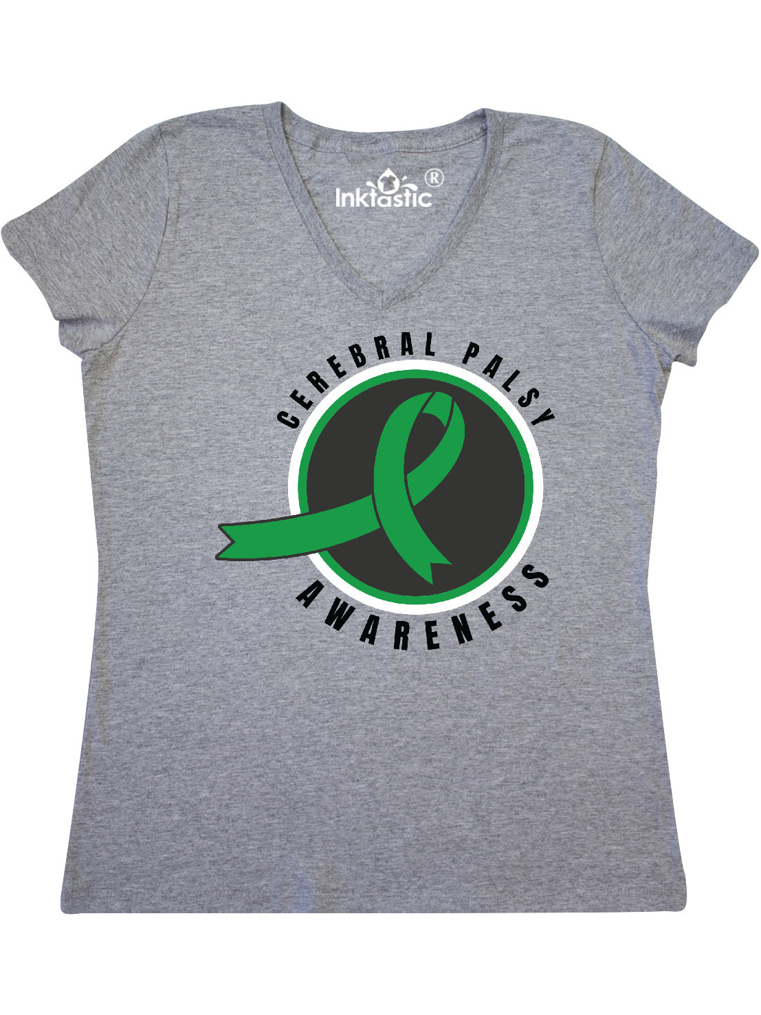Inktastic Cerebral Palsy Awareness Green Ribbon Badge Women's V-Neck T-Shirt - Walmart.com