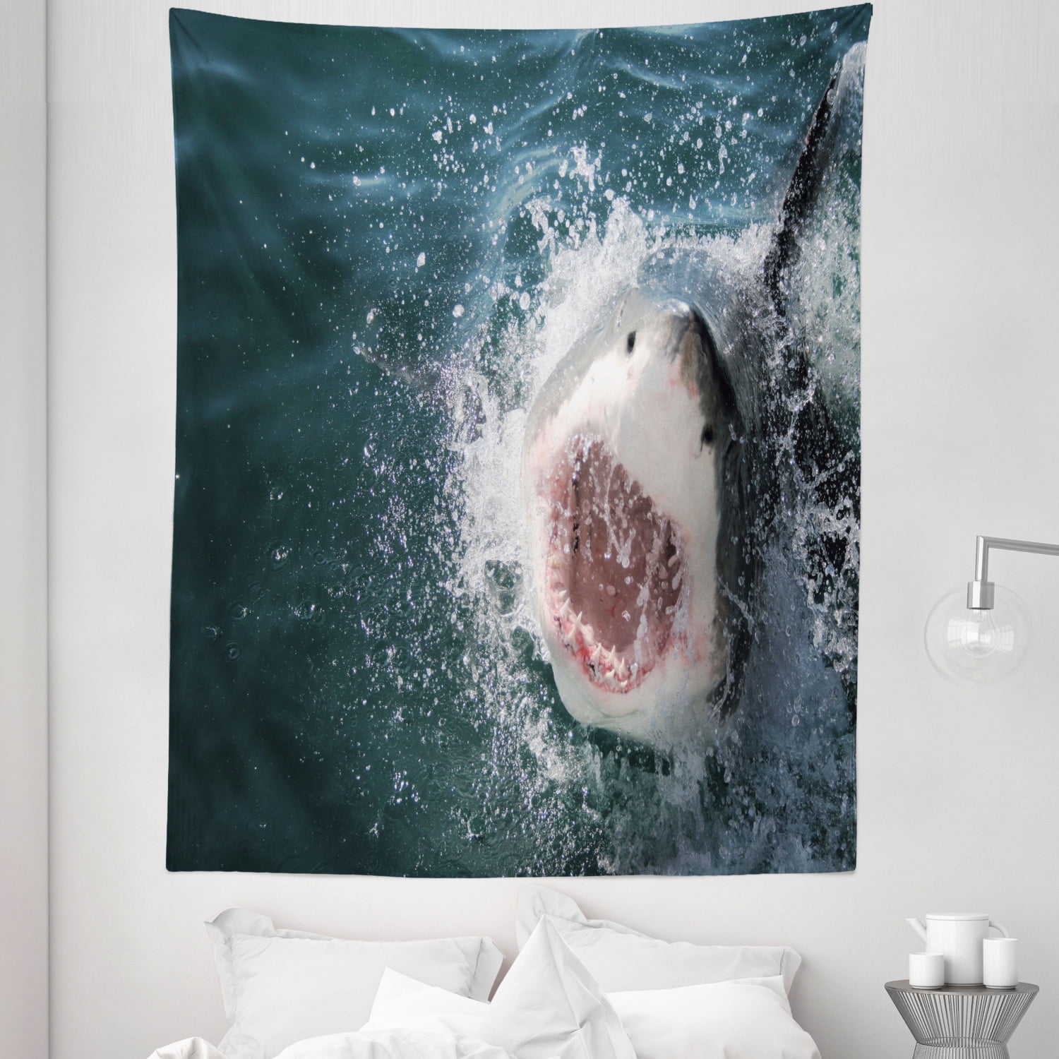 Shark Tapestry, Wild Animal in the Sea Attacking Showing the Mouth and ...