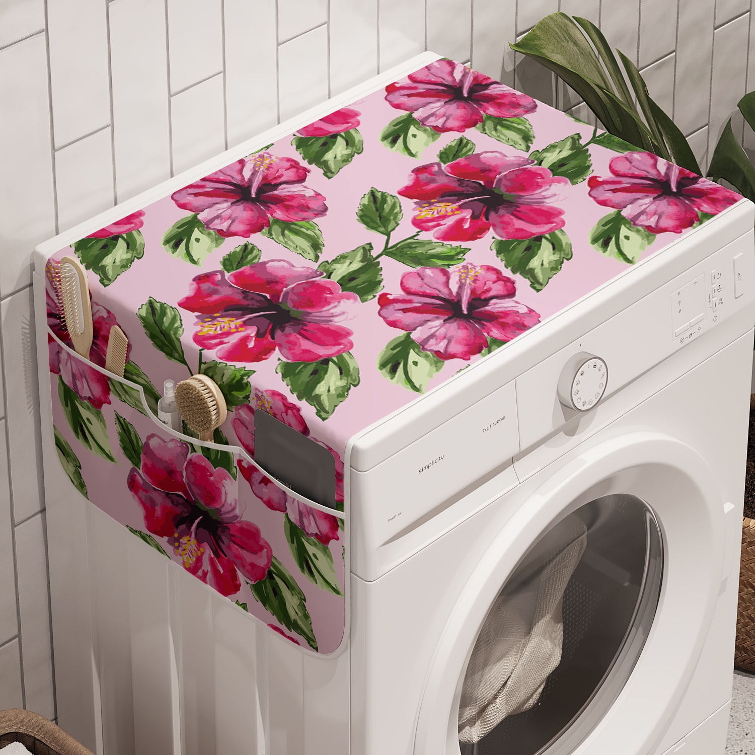 Floral Washing Machine Organizer, Watercolor Style Drawing of Tropical ...