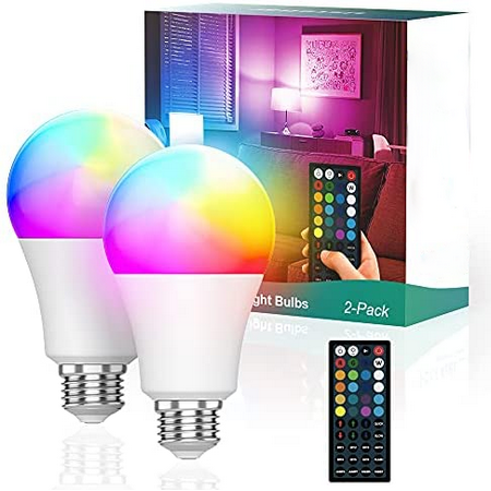 RGB LED Light Bulb with Remote, Color Changing Light Bulb, 900LM Dimmable 9W E26 Screw Base RGBW ...