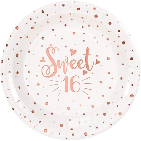 Sweet 16 Party Plates Rose Gold Foil (50 Pack, 9 inches) 16th Birthday ...