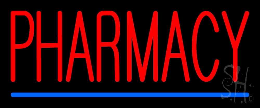Red Pharmacy Blue Line LED Neon Sign 6 x 15 - inches, Black Square Cut ...