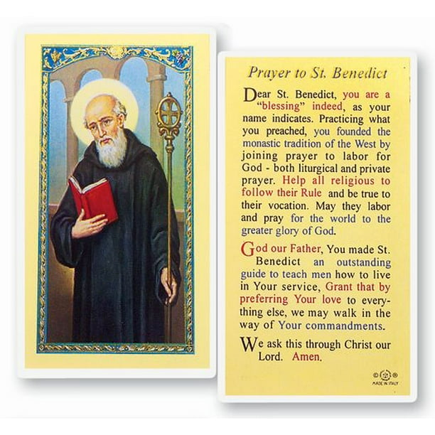 Saint Benedict Laminated Catholic Prayer Holy Card with Prayer on Back ...