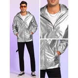 Unique Bargains Men's Metallic Solid Zipper Holographic Hooded ...