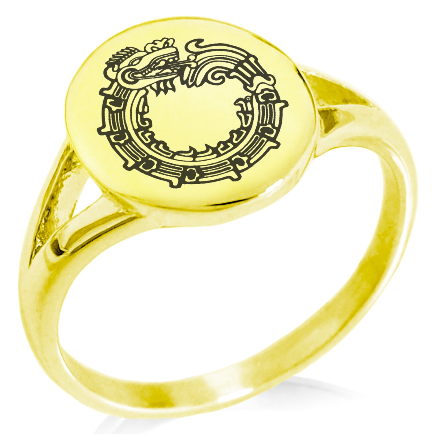Stainless Steel Aztec Ouroboros Serpent Rune Minimalist Oval Top ...