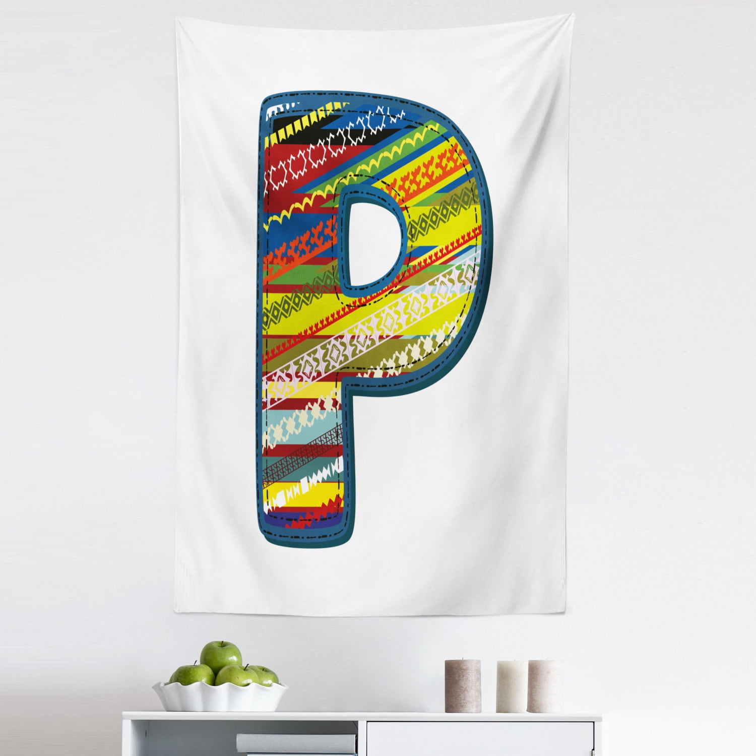 Letter P Tapestry, P Letter Alphabet Boho Style Calligraphy Vibrant ...