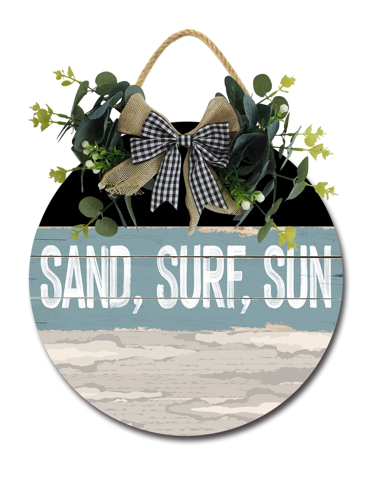 Eveokoki Sand, Surf, Sun Front Door Sign Funny Wreaths Hanging Wooden ...