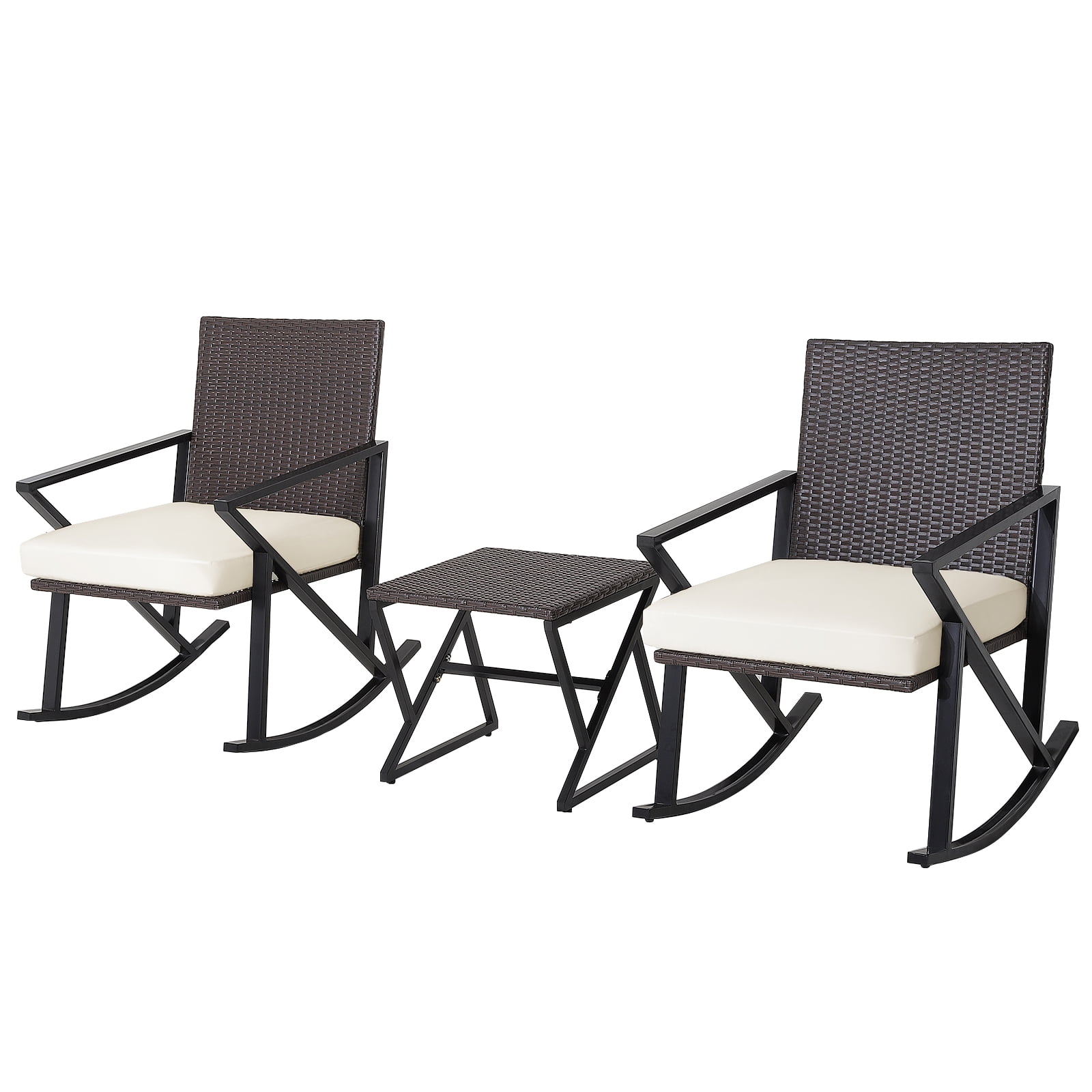 Vicamelia 3 Piece Patio Rocking Set, Hand-Woven Mix Brown PE Wicker ...