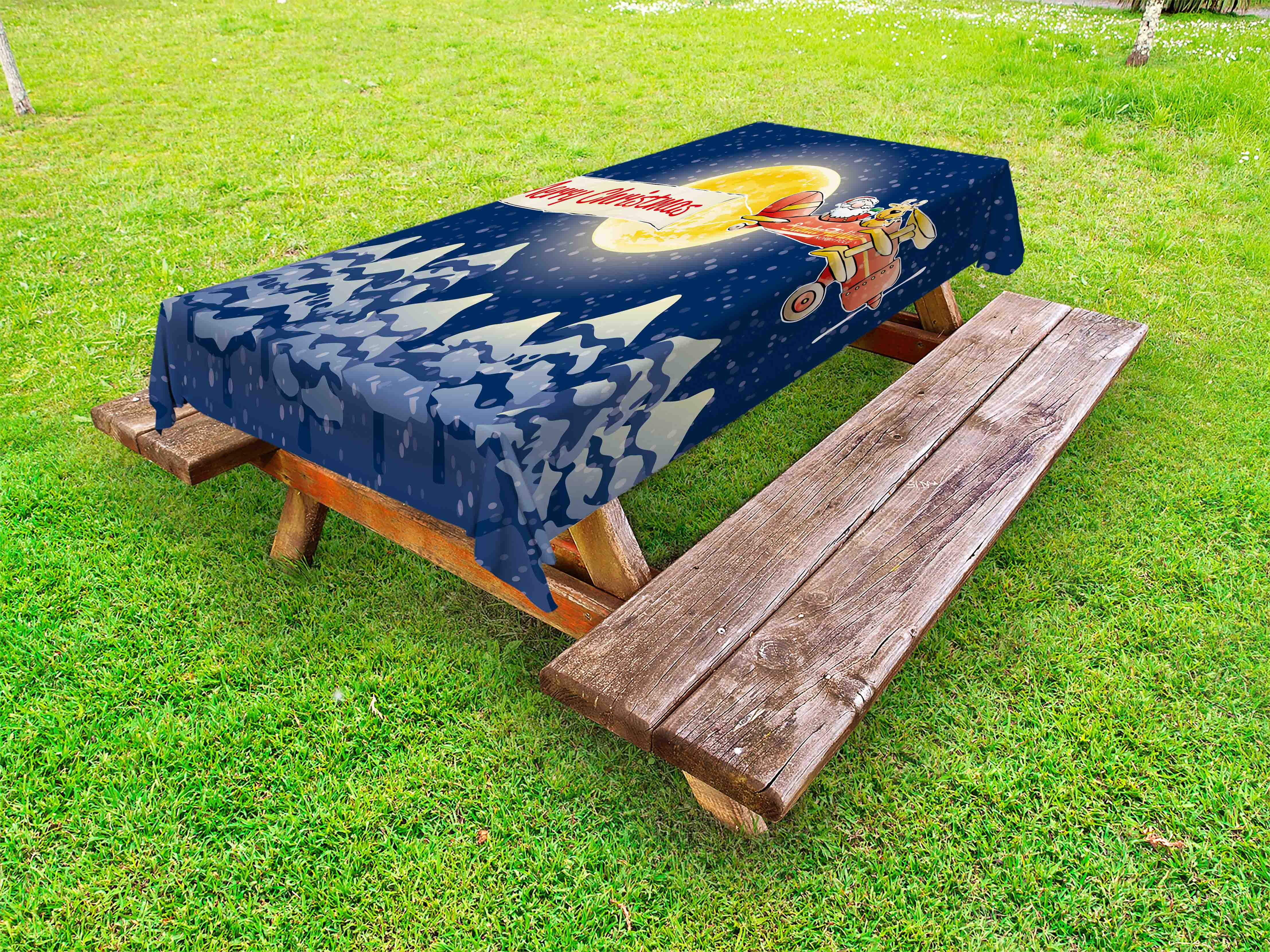 Christmas Outdoor Tablecloth, Santa Claus Airline Theme Vintage Plane ...