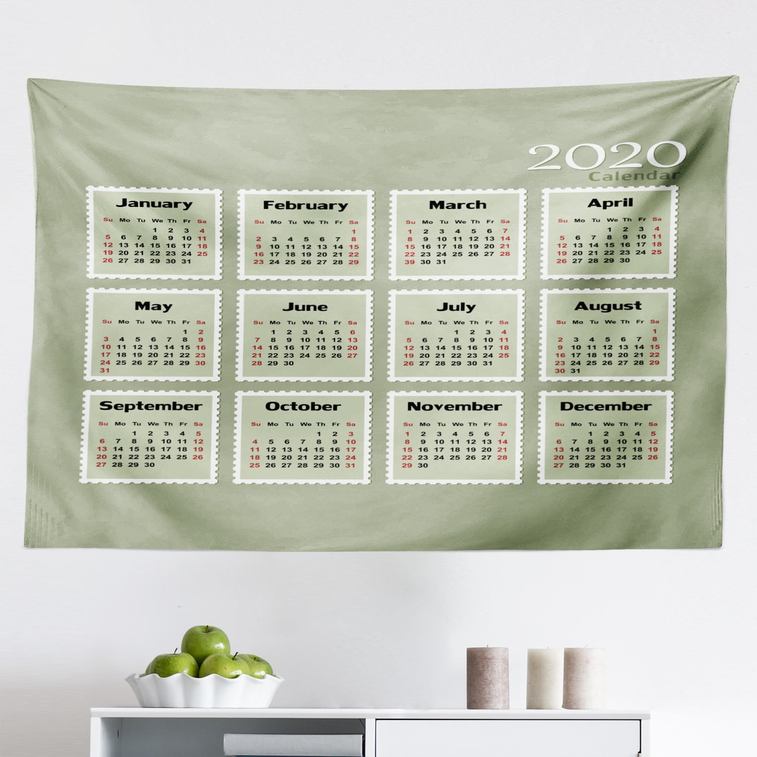 Calendar 2020 Tapestry, Simple Lithuanian Design Under Color Bars Year ...