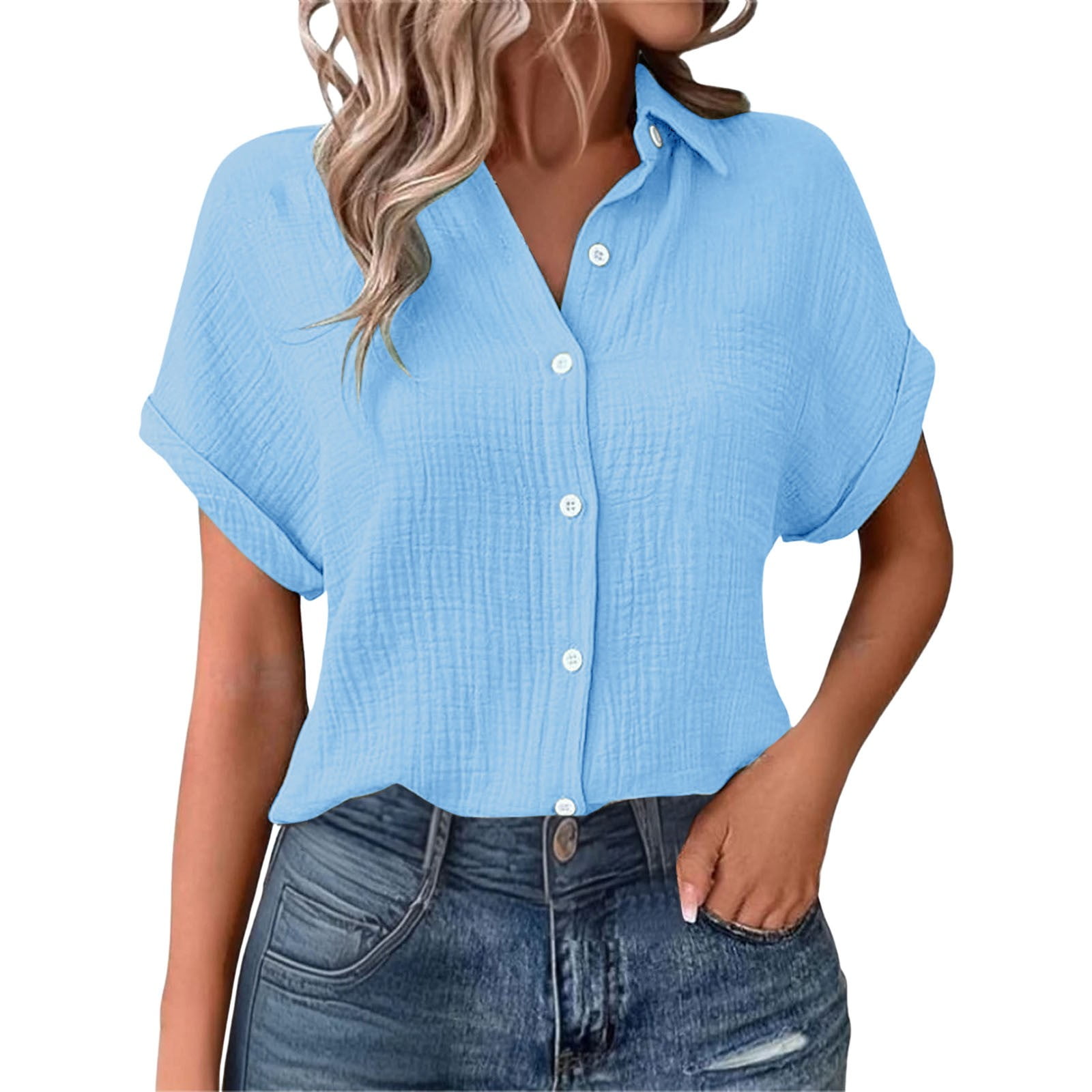 Click here for Yubnlvae Sky Blue Generisch Muslin Blouse Womens S... prices