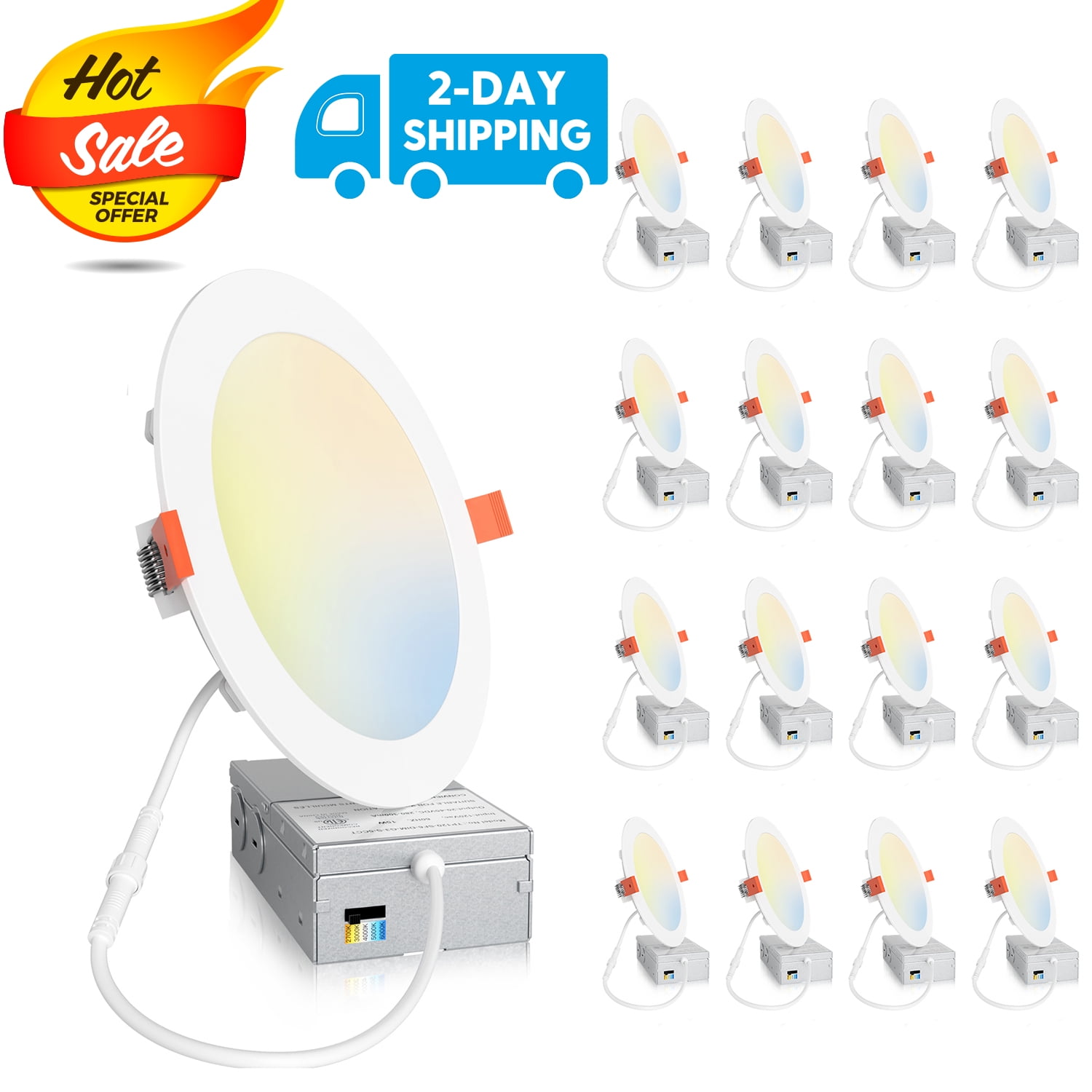 Buy Amico 16 Pack 6 Inch 5CCT Ultra-Thin LED Recessed Ceiling Light with Junction Box, 2700K ...