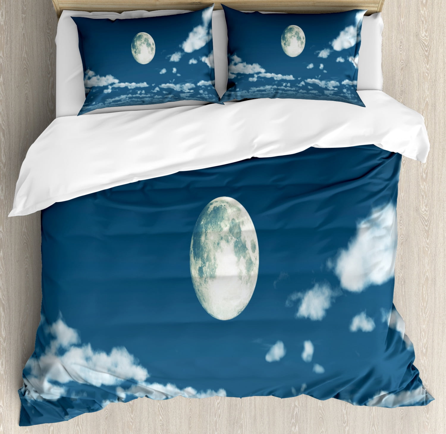 Full Moon Duvet Cover Set King Size, Sky with Pieces of Fluffy Clouds ...