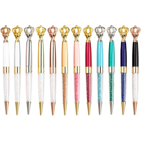 12 Fancy Crystal Crown Ballpoint Pens,Fun Nice Cool Jewel Bulk Set for ...