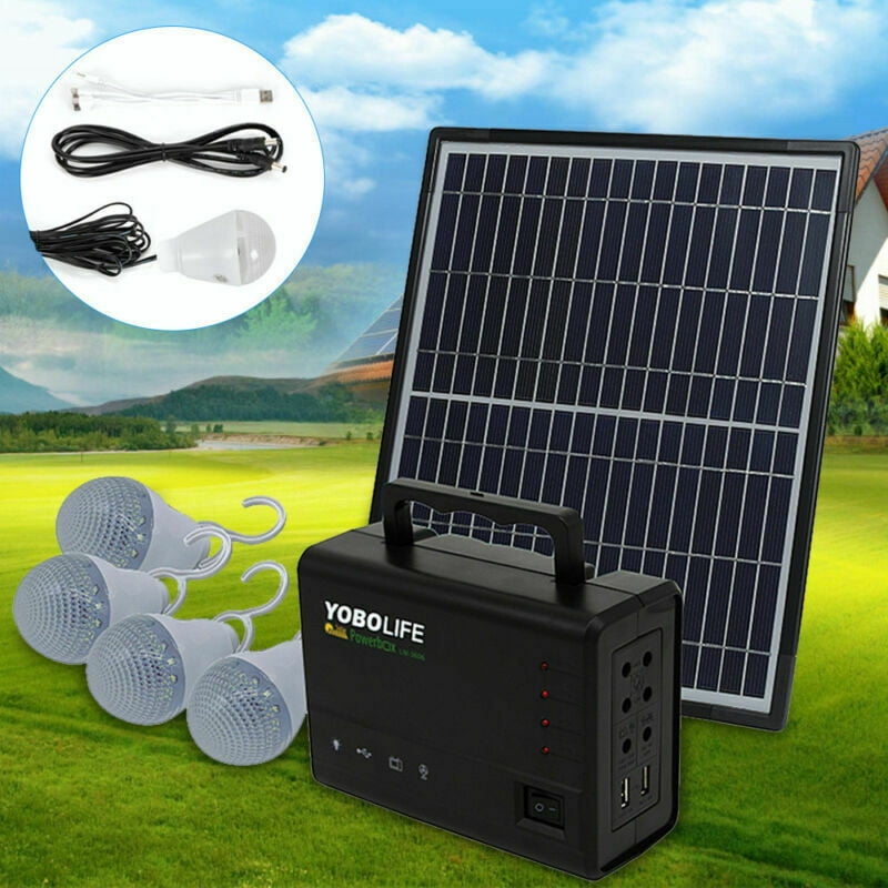 Portable Solar Panel Power Generator Kit Battery Pack Power Station + 4 ...