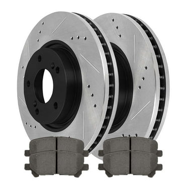 AutoShack Rear Drilled Slotted Brake Rotors Silver and Performance Ceramic Pads Kit Driver and ...