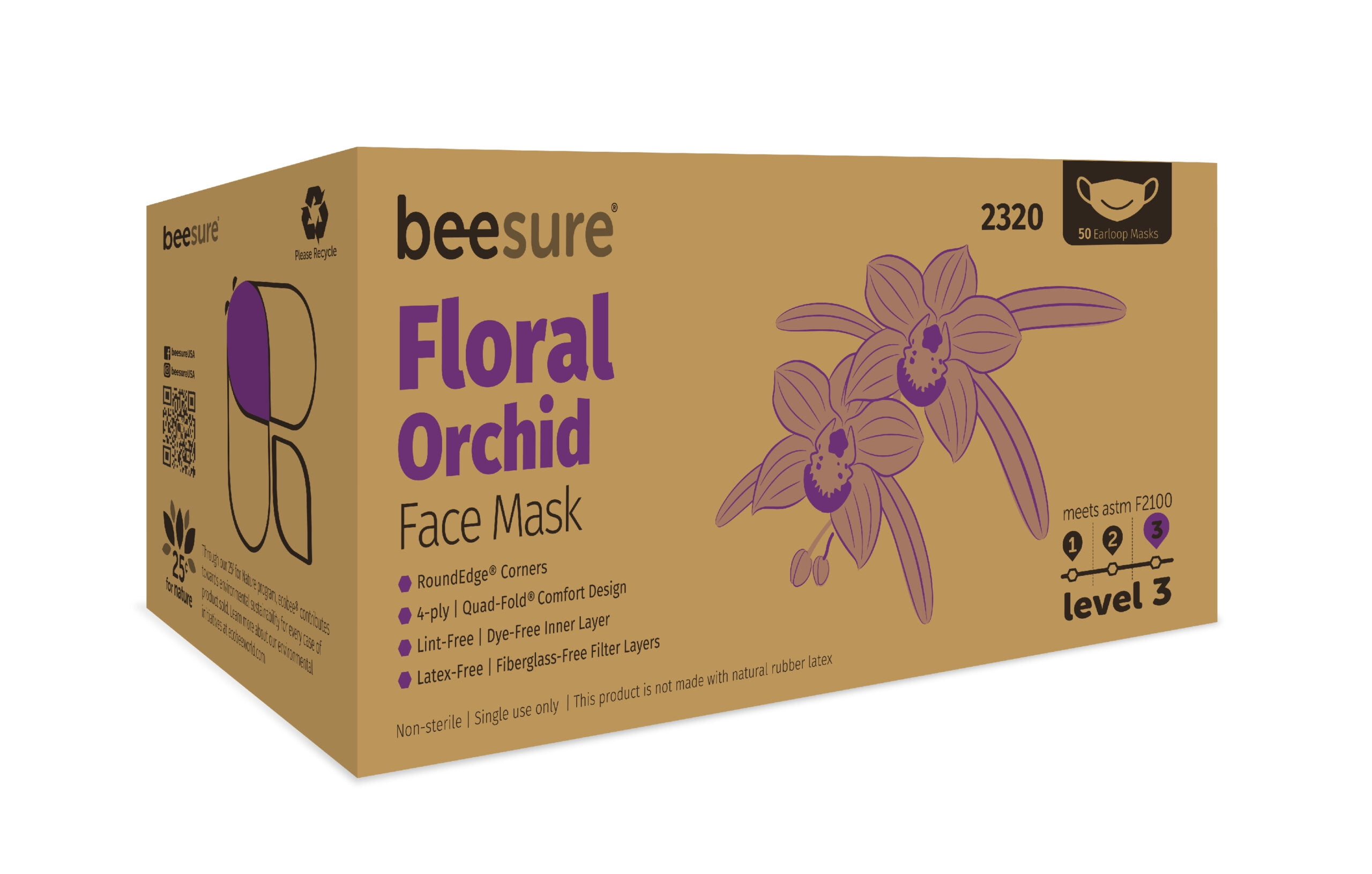 Cranberry 2320 BeeSure Earloop ASTM Level 3 Face Masks Orchid Floral ...