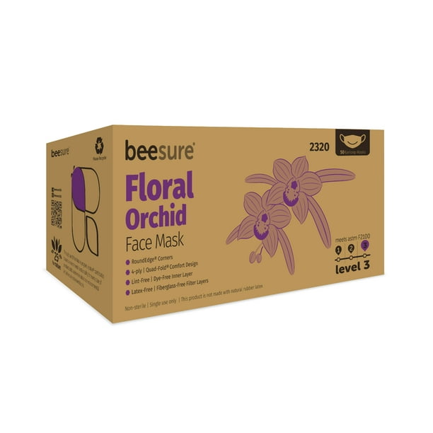 Cranberry 2320 BeeSure Earloop ASTM Level 3 Face Masks Orchid Floral ...