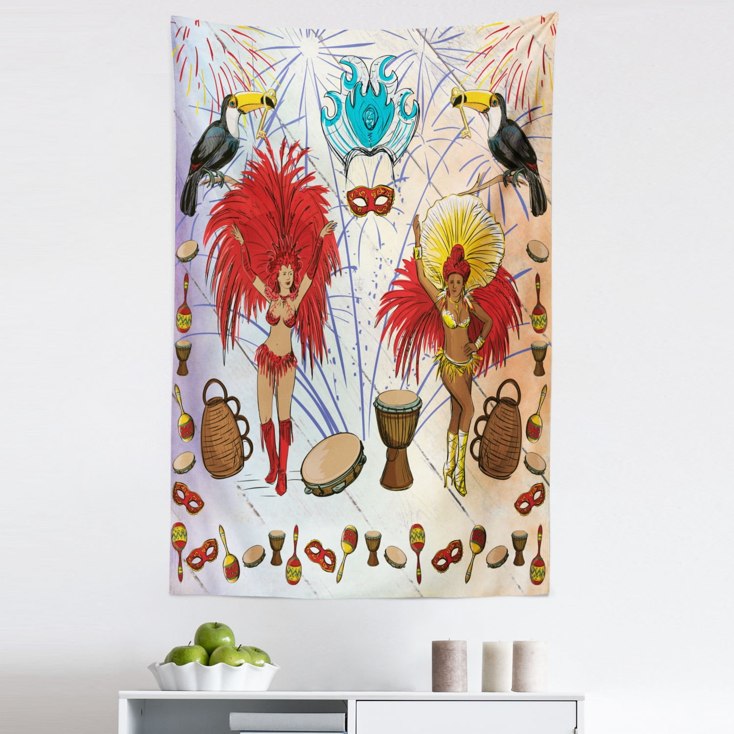 Brazil Tapestry, Rio Carnival Themed Composition with Samba Girls and ...