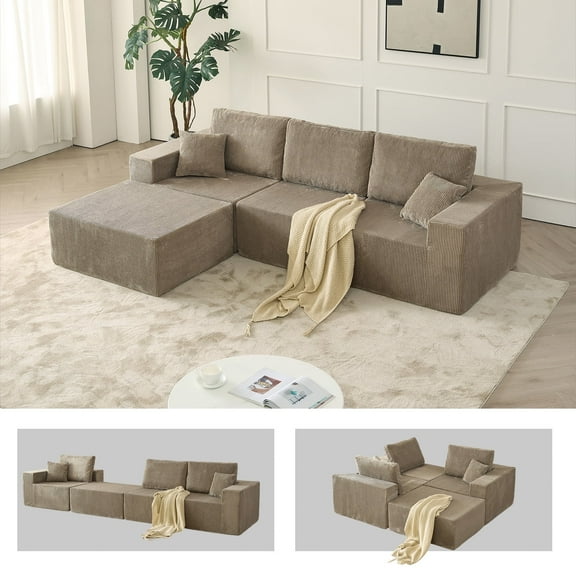 Gewnee Modular Sectional Sofa with Movable Ottoman,4 Seater L Shaped ...