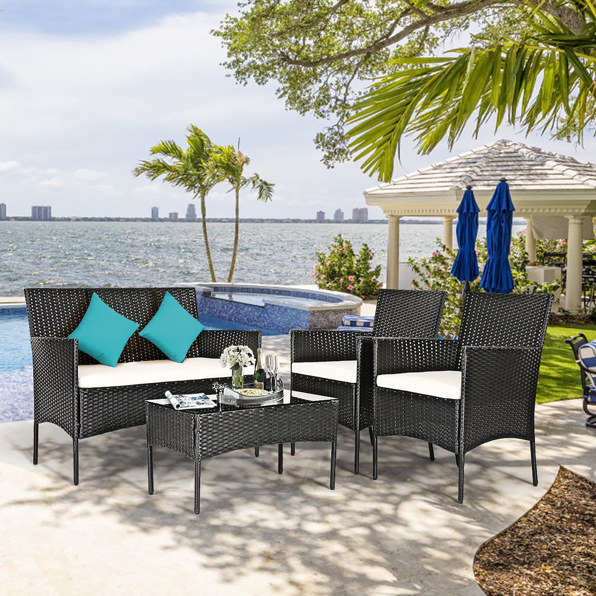 Click here for Costway 4pcs Patio Rattan Furniture Set Cushioned... prices