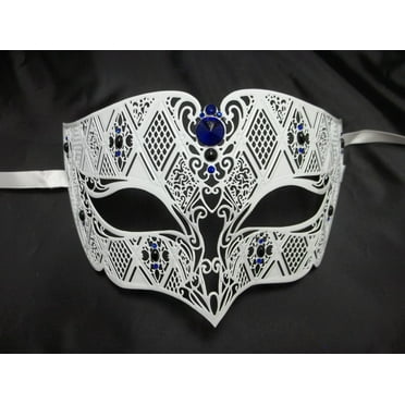 Black Blue Male Diamond design Laser Cut Venetian Masquerade Metal Mask ...