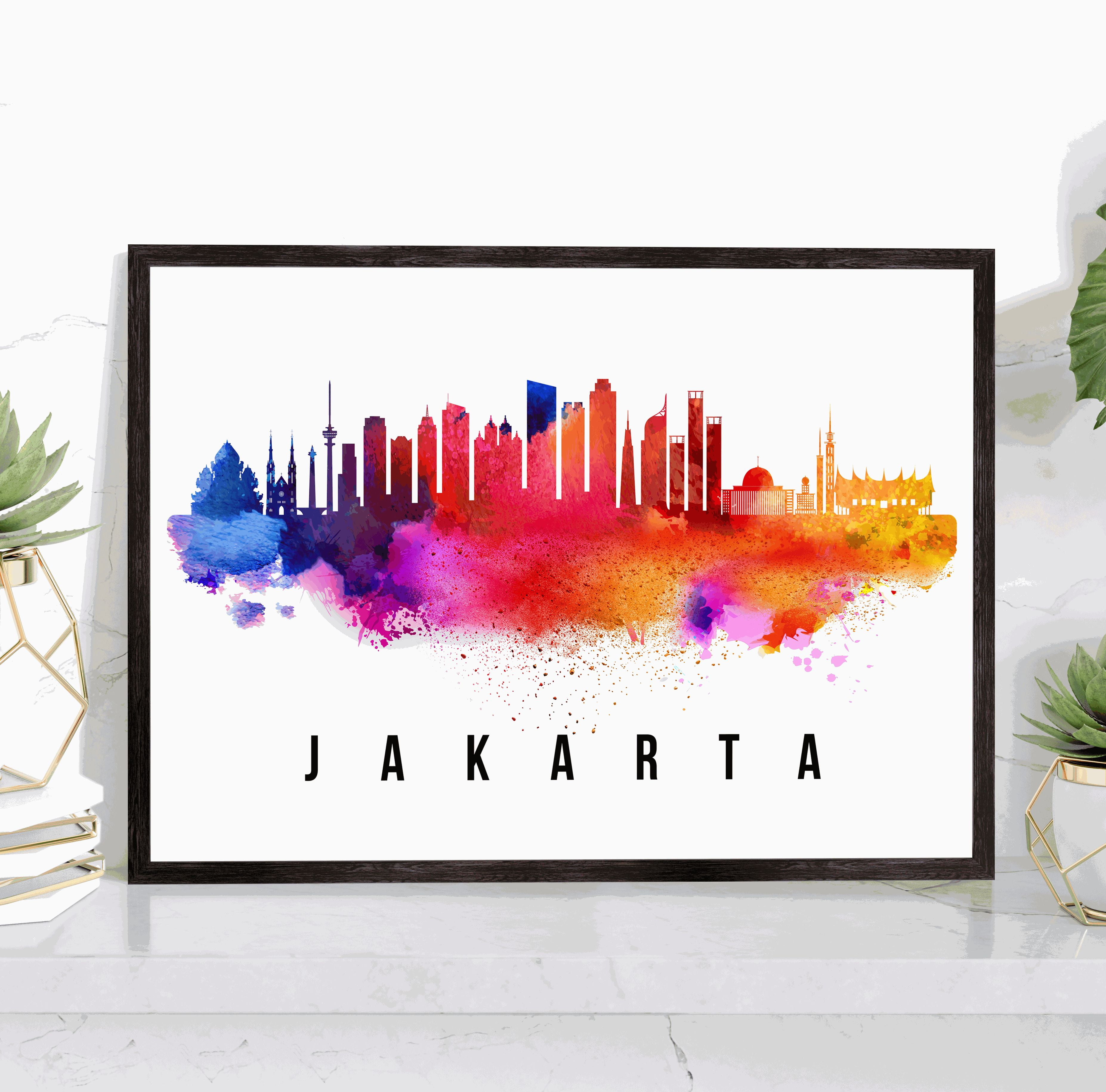 Pera Print Jakarta Skyline Indonesia Poster, Jakarta Cityscape Painting ...