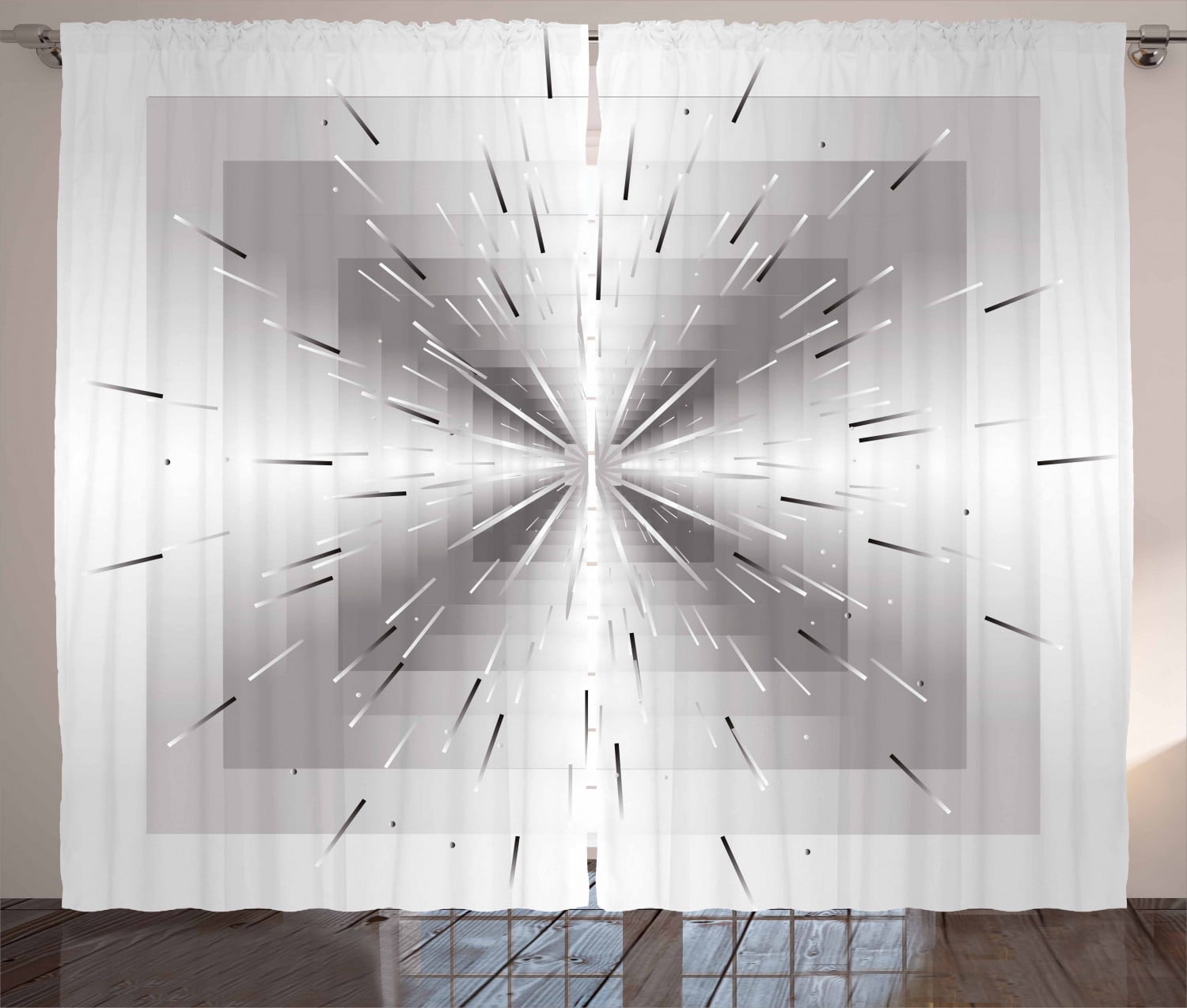 Silver Curtains 2 Panels Set, Nested Squares with Ombre Lines Optical ...