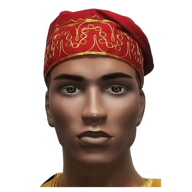 African Red Kufi Hat with Gold Embroidery - Walmart.com