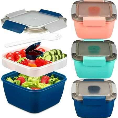 4 Pack Salad Lunch Containers 52 oz Salad Bowls with 4 Compartments ...