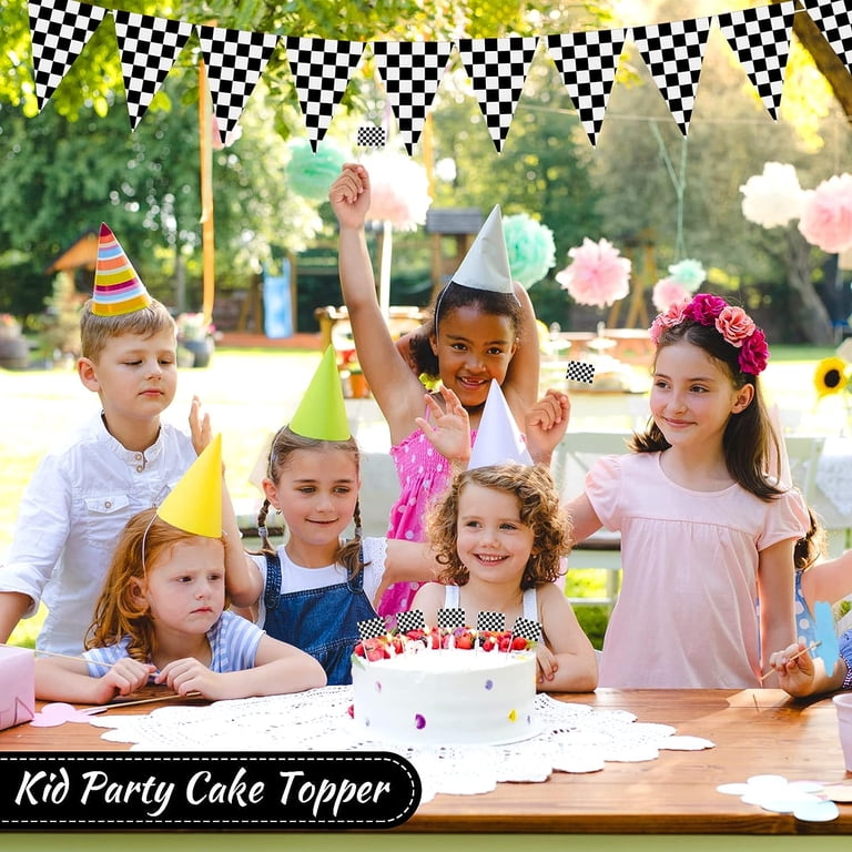 Toothpick Flags Race Car Cake Topper, Racing Birthday Party Checkered Flag
