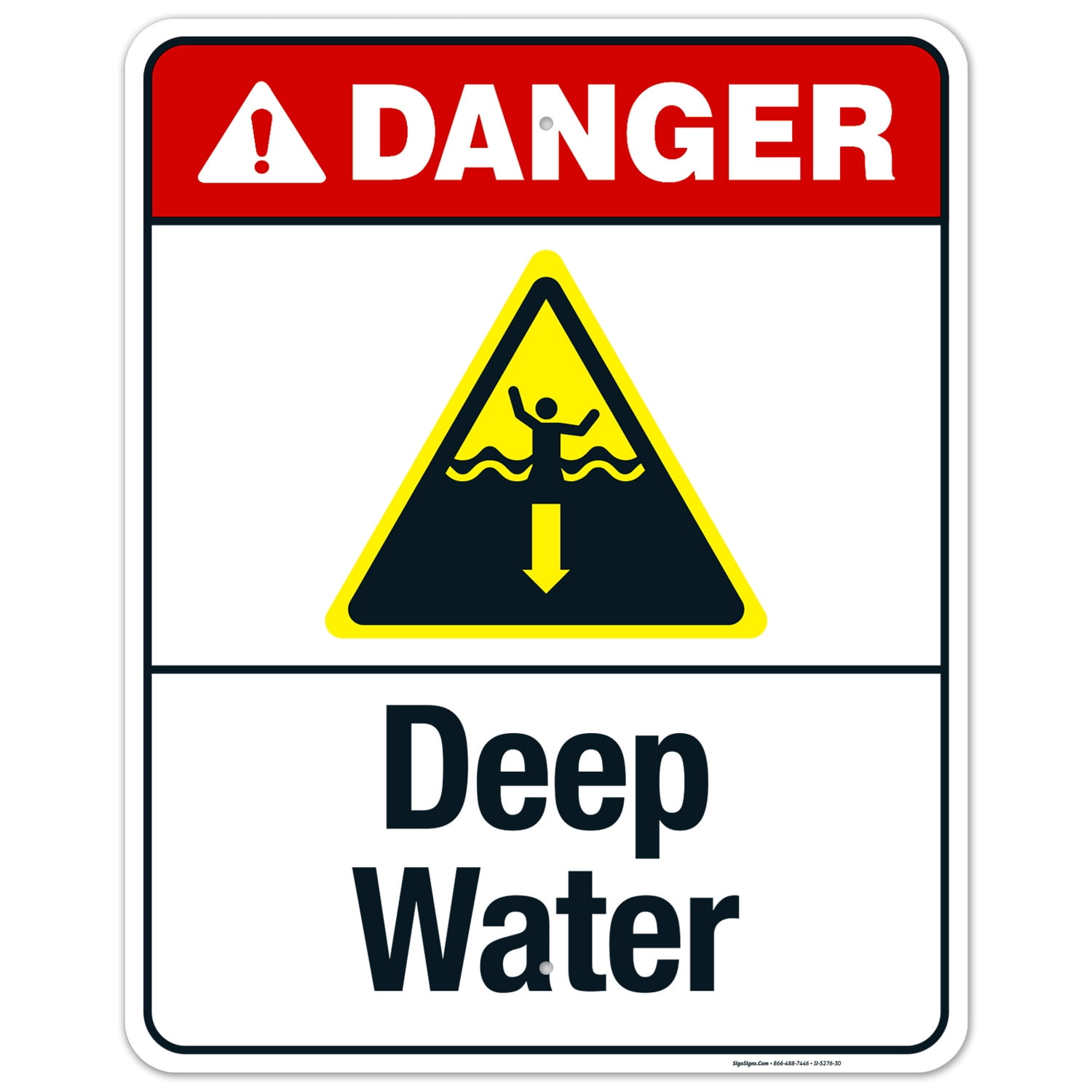 Deep Water Sign, ANSI Danger Sign, - Walmart.com