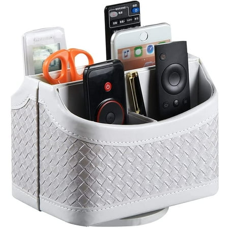 Leather Remote Control Holder, 360 Degree Spinning Desk TV Remote Caddy ...