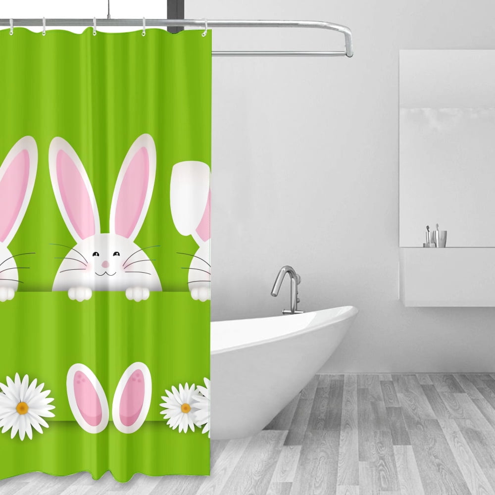 Easter Shower Curtain Waterproof Thick Hem Durable Washable Easter Cute
