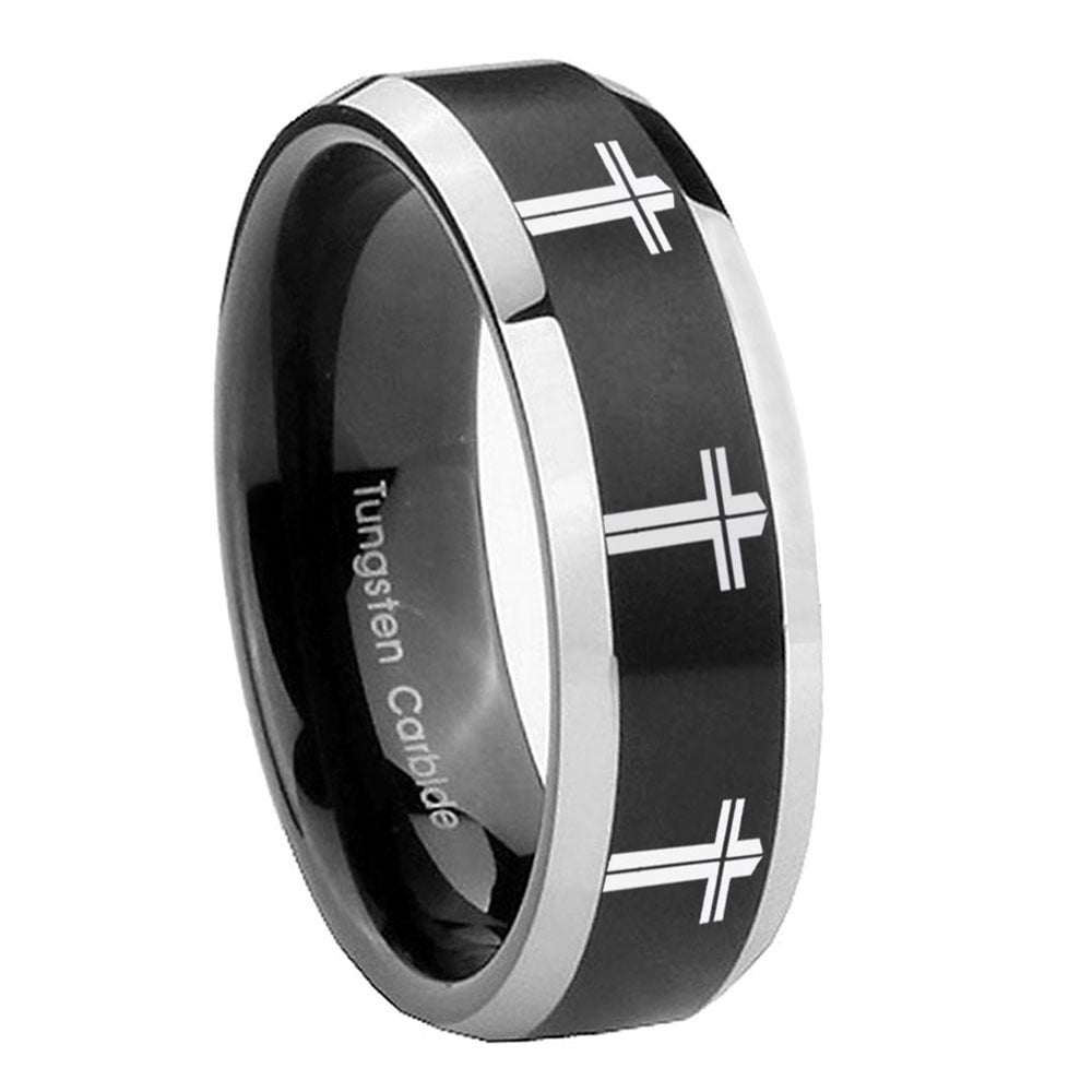 RATUNGSTEN - Tungsten Multiple Christian Cross 8mm Brushed Black 2 Tone ...