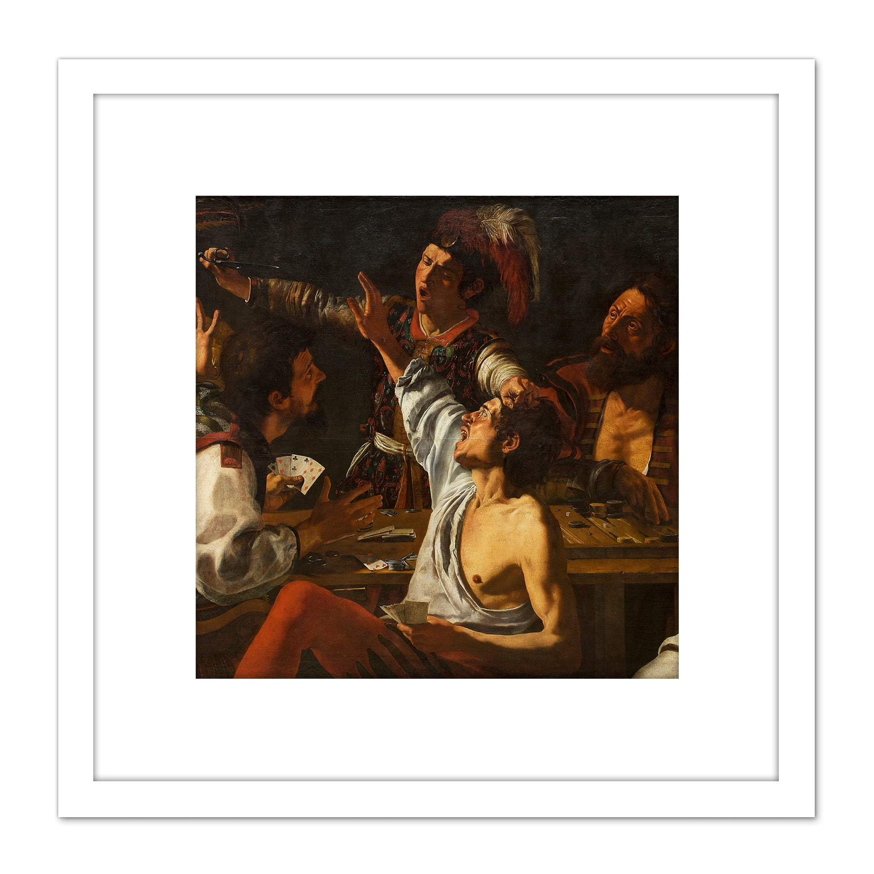 Rombouts Backgammon Players Fighting Painting 8X8 Inch Square Wooden ...