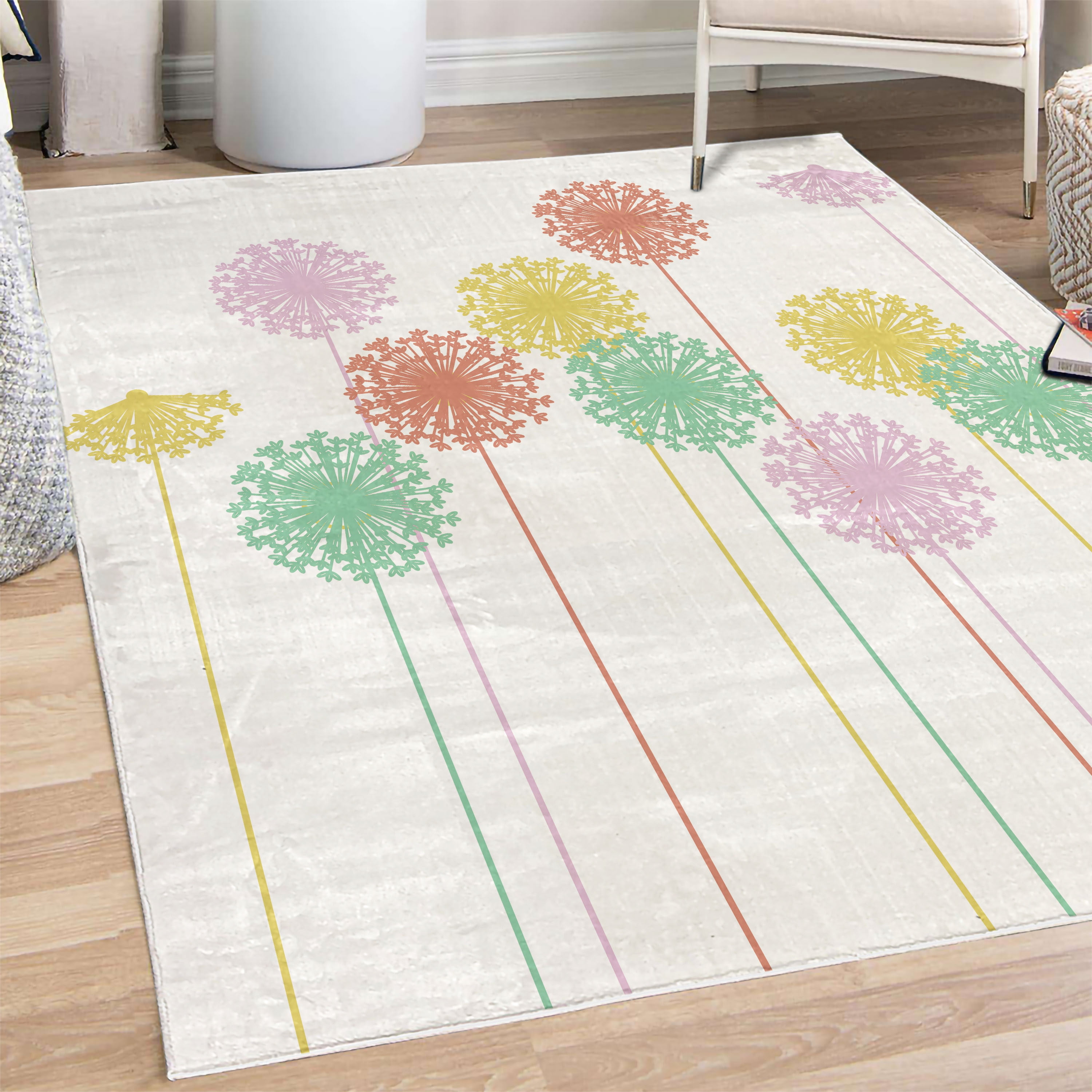 Dandelion Decorative Rug, Abstract Wildflower Silhouettes Botanical ...